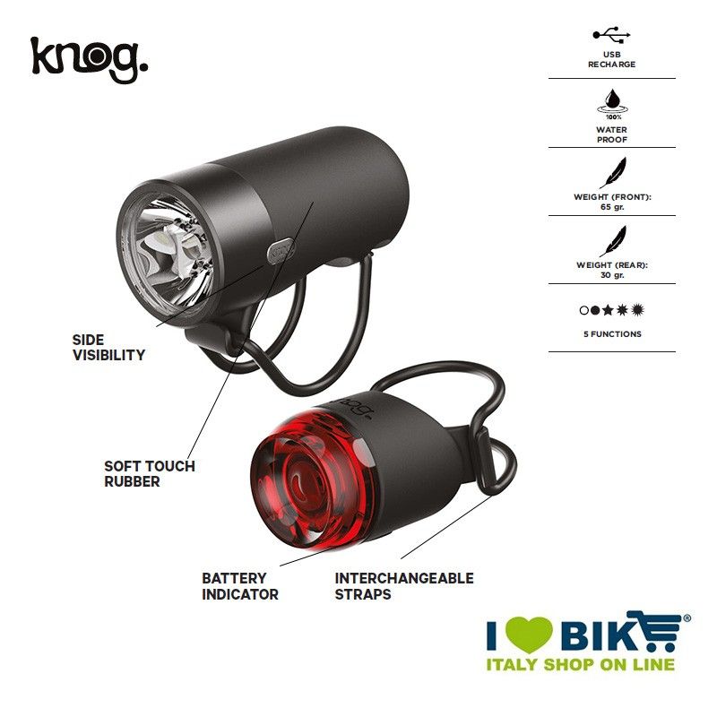Kit Led Light Front + Rear 250lumen+10lumen Knog PLUG